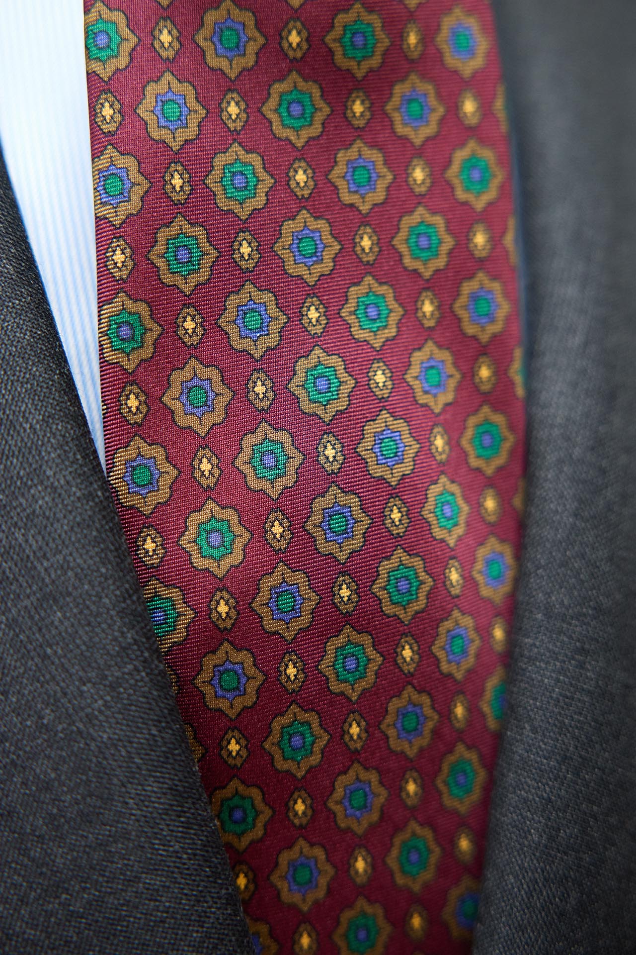 Old Jeffrey | Napoli Silk Tie Rust Red Starry Geometry Olive, Ocher and ...