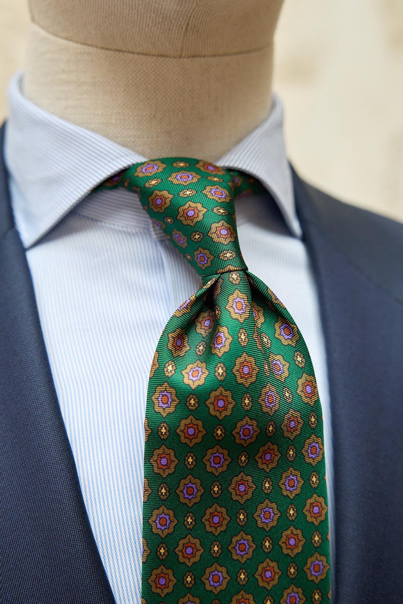 Old Jeffrey | Napoli Green Silk Tie Starry Geometry Ochre, Rust and Sky ...